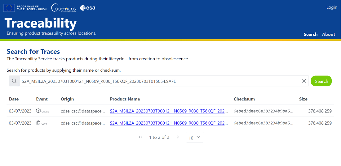 Traceability Service in Copernicus Data Space Ecosystem - CREODIAS